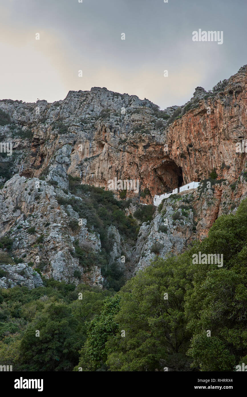 Tele photo view of the Holy Monastery of Zoodochos Pighi. Located over ...