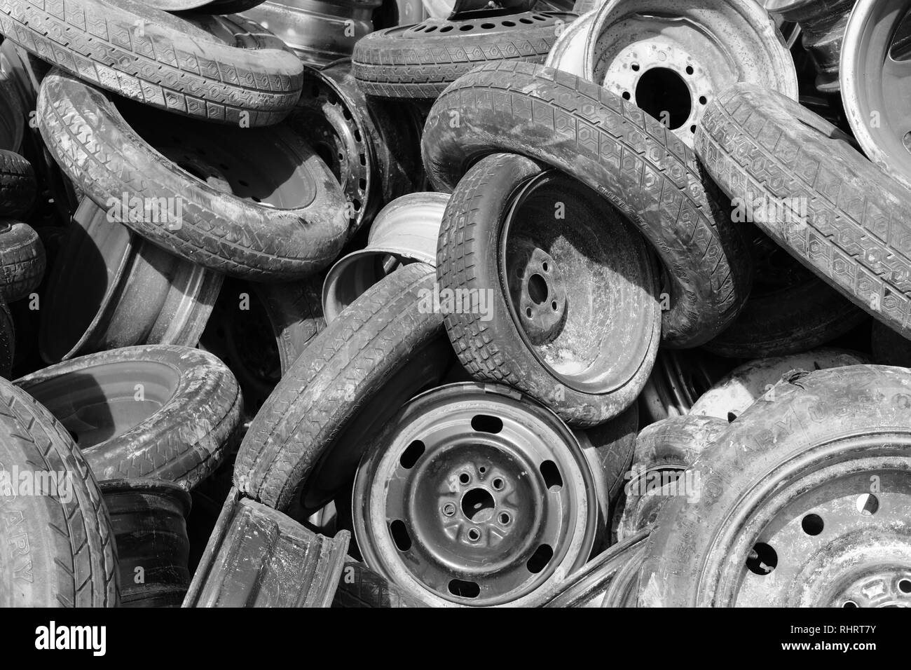 Pile of wheels Black and White Stock Photos & Images - Alamy