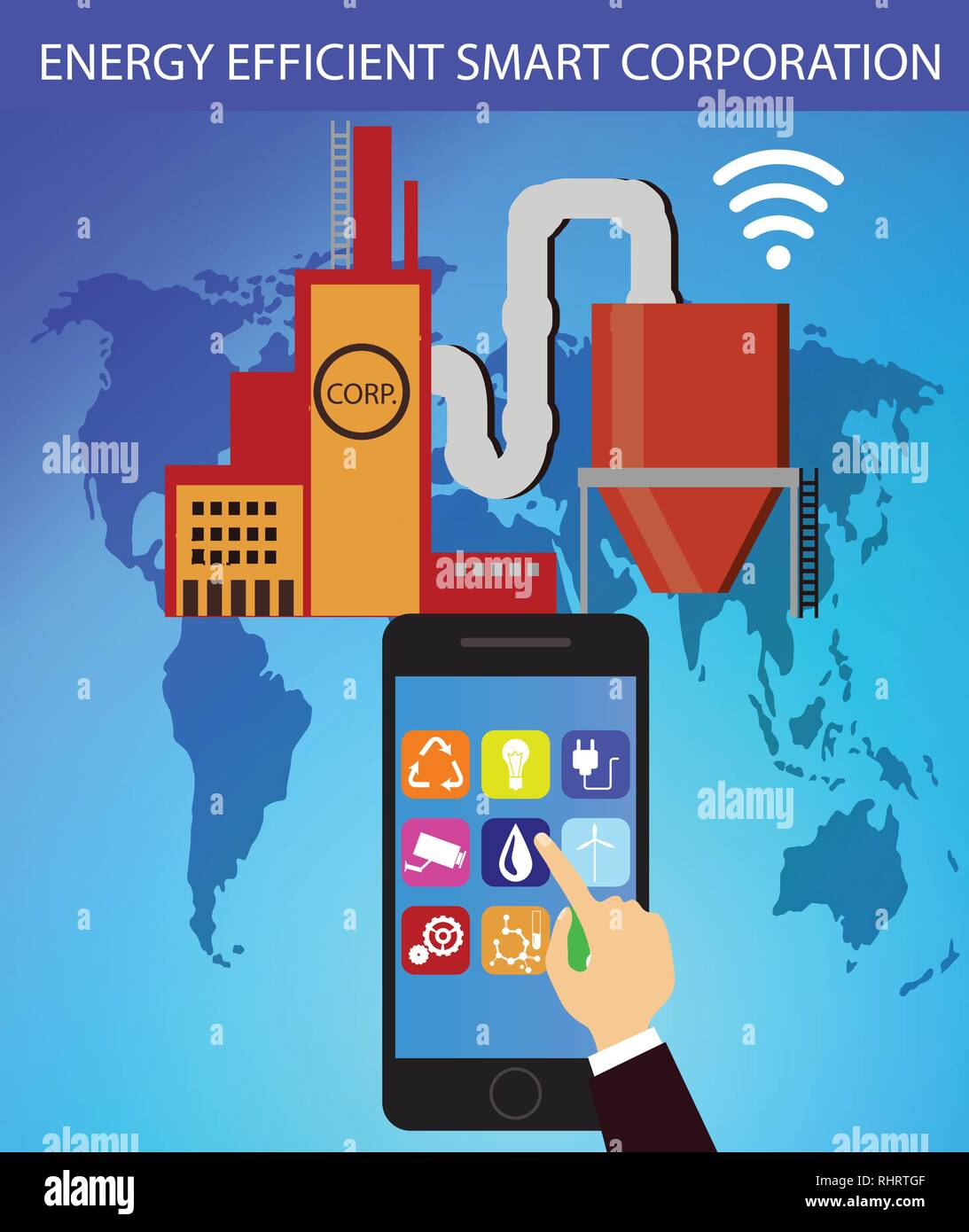 Eco friendly factory on a digital touch screen tablet Stock Vector ...