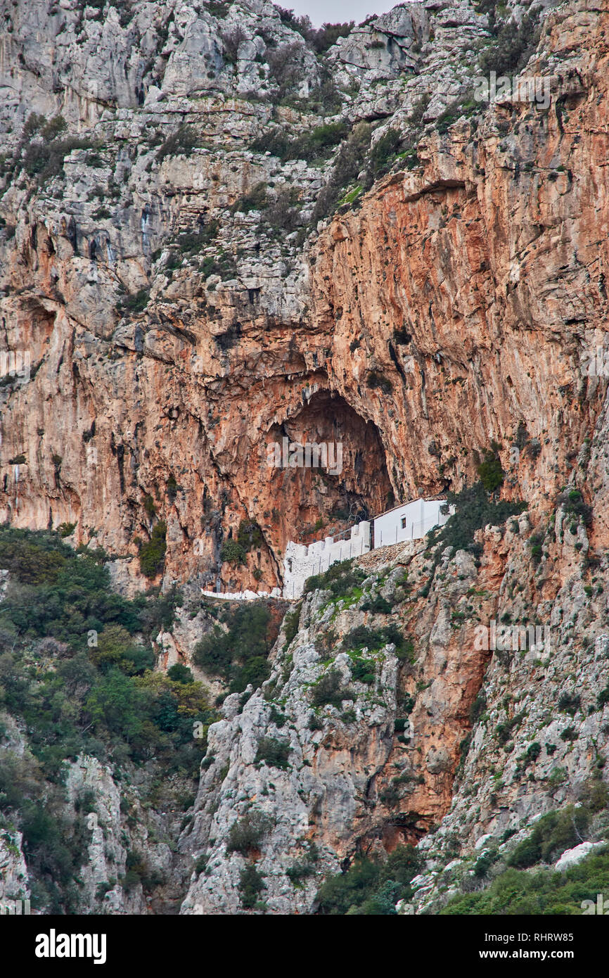 Tele photo view of the Holy Monastery of Zoodochos Pighi. Located over ...