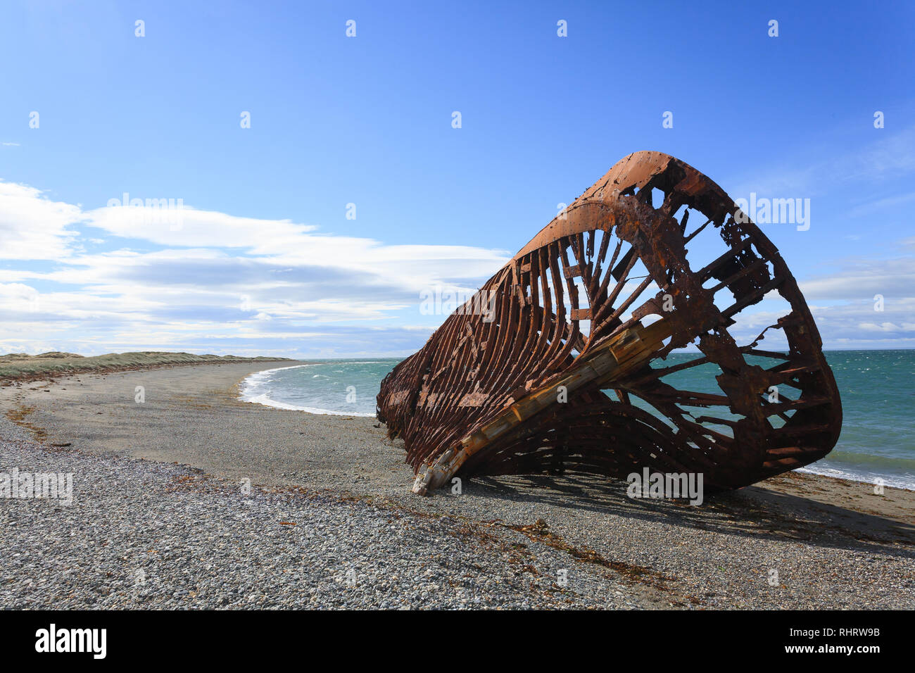 Wreckages on San Gregorio beach, Chile historic site. Beached ships ...