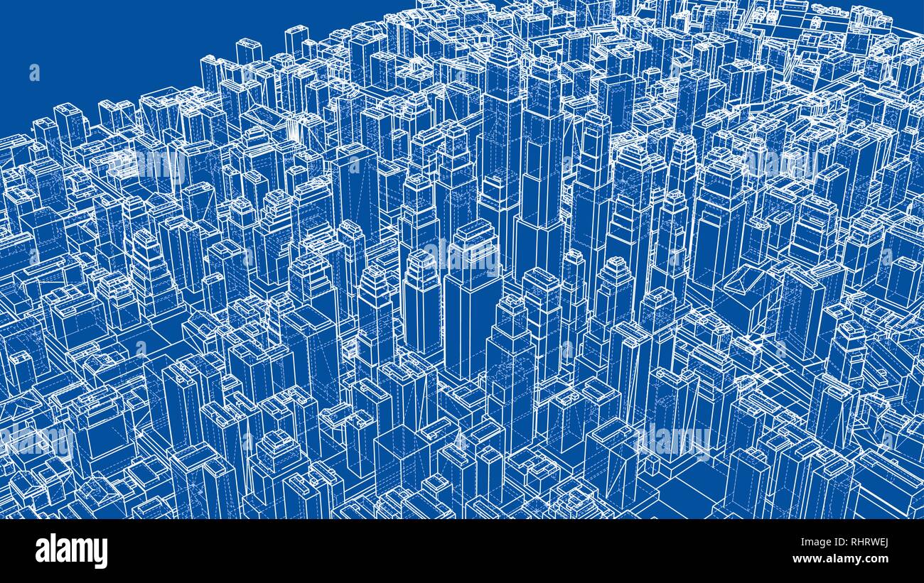 Wire-frame City, Blueprint Style Stock Vector Image & Art - Alamy