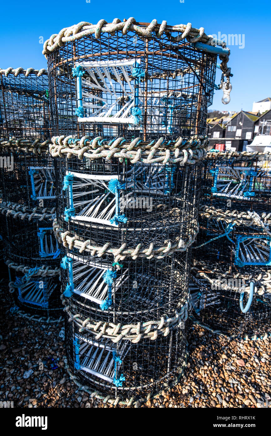 Lobster Pots at Hastings Fish Market. East Sussex, England Stock Photo ...