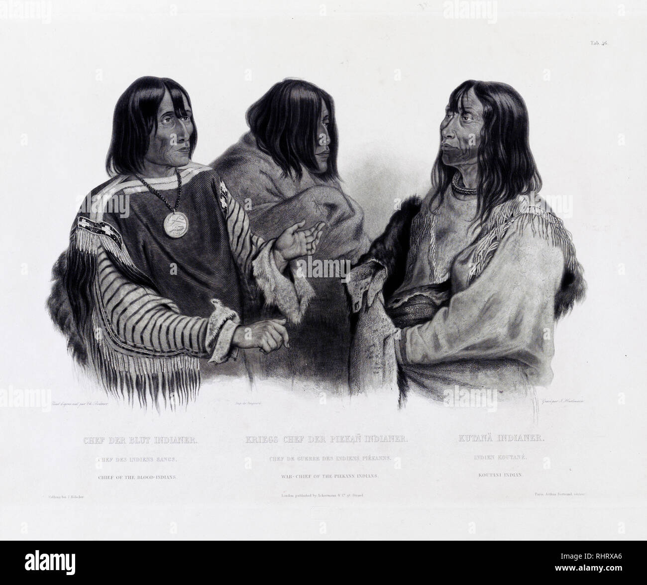 Print shows half-length portraits of a man from the Blood Indians, a ...