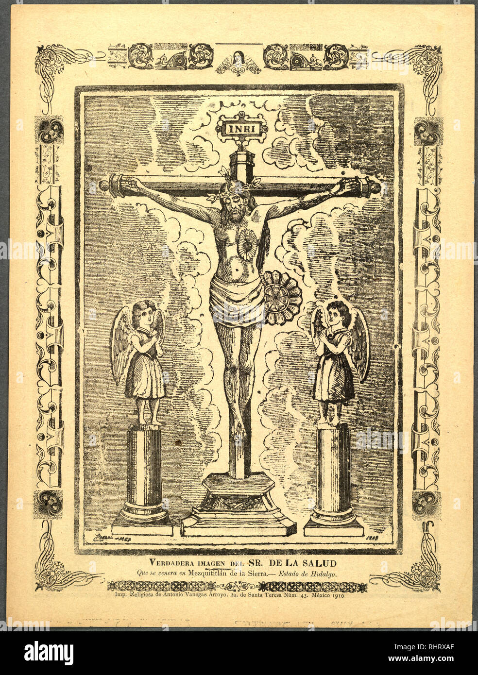 Broadside shows a crucifix flanked by statuettes of angels. The ornate ...