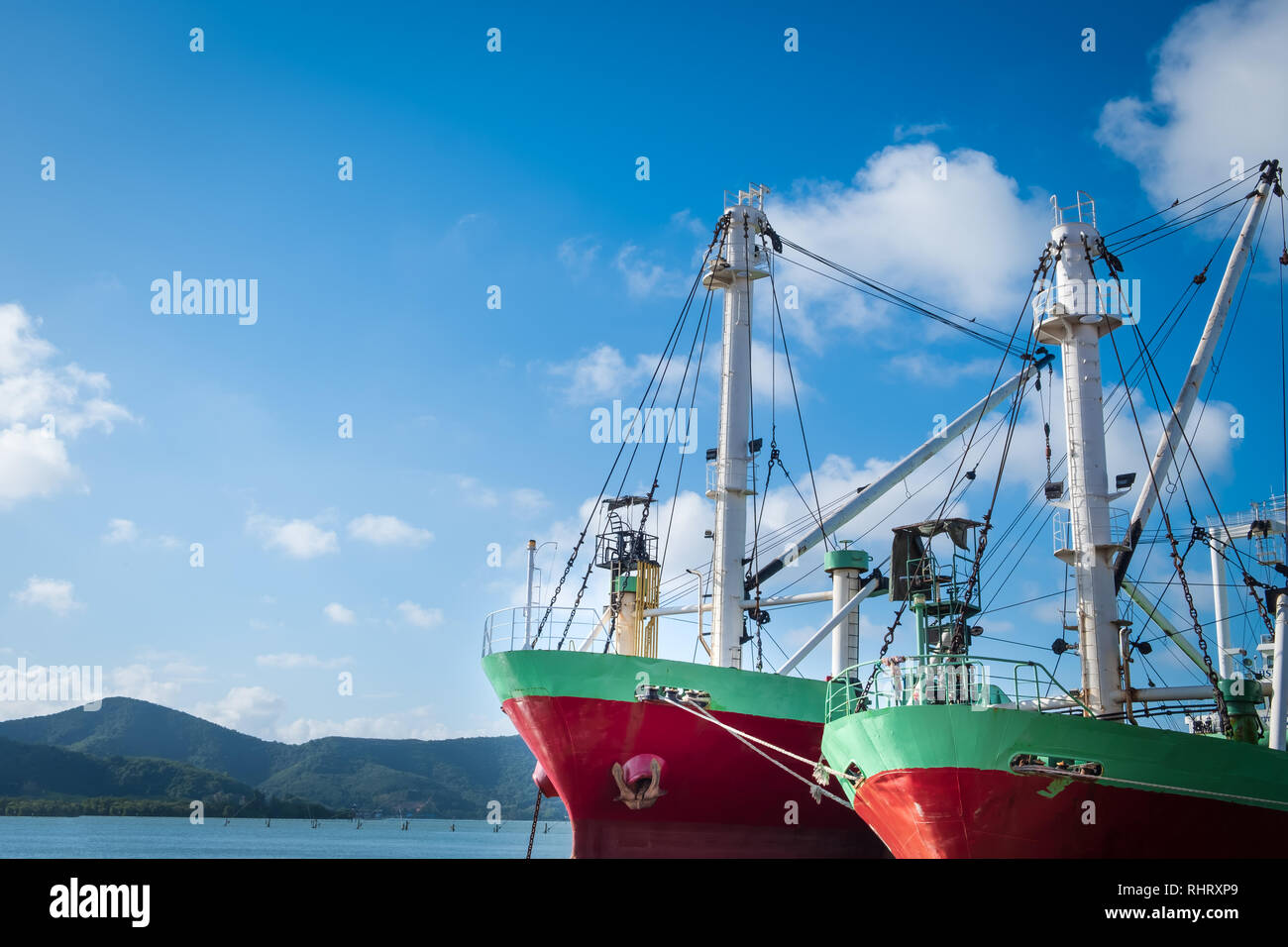 Cargo ship or fishing boat docked at jetty in Songkhla deep sea port ...