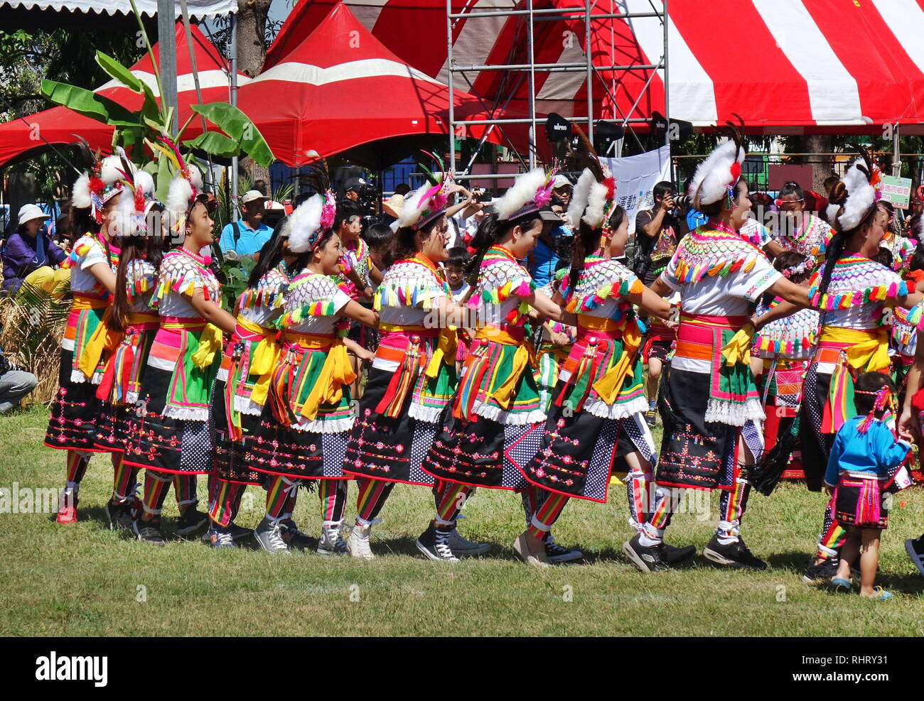 KAOHSIUNG, TAIWAN -- SEPTEMBER 29, 2018: Members of the indigenous Amis ...
