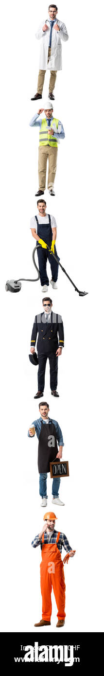 collage of handsome man showing different professions isolated on white ...