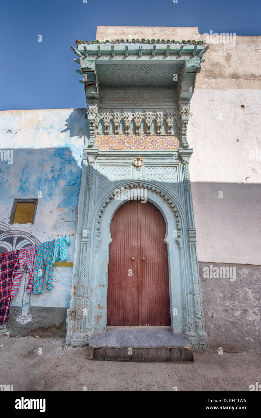 Traditional Moroccan style design of an ancient wooden entry door. In ...