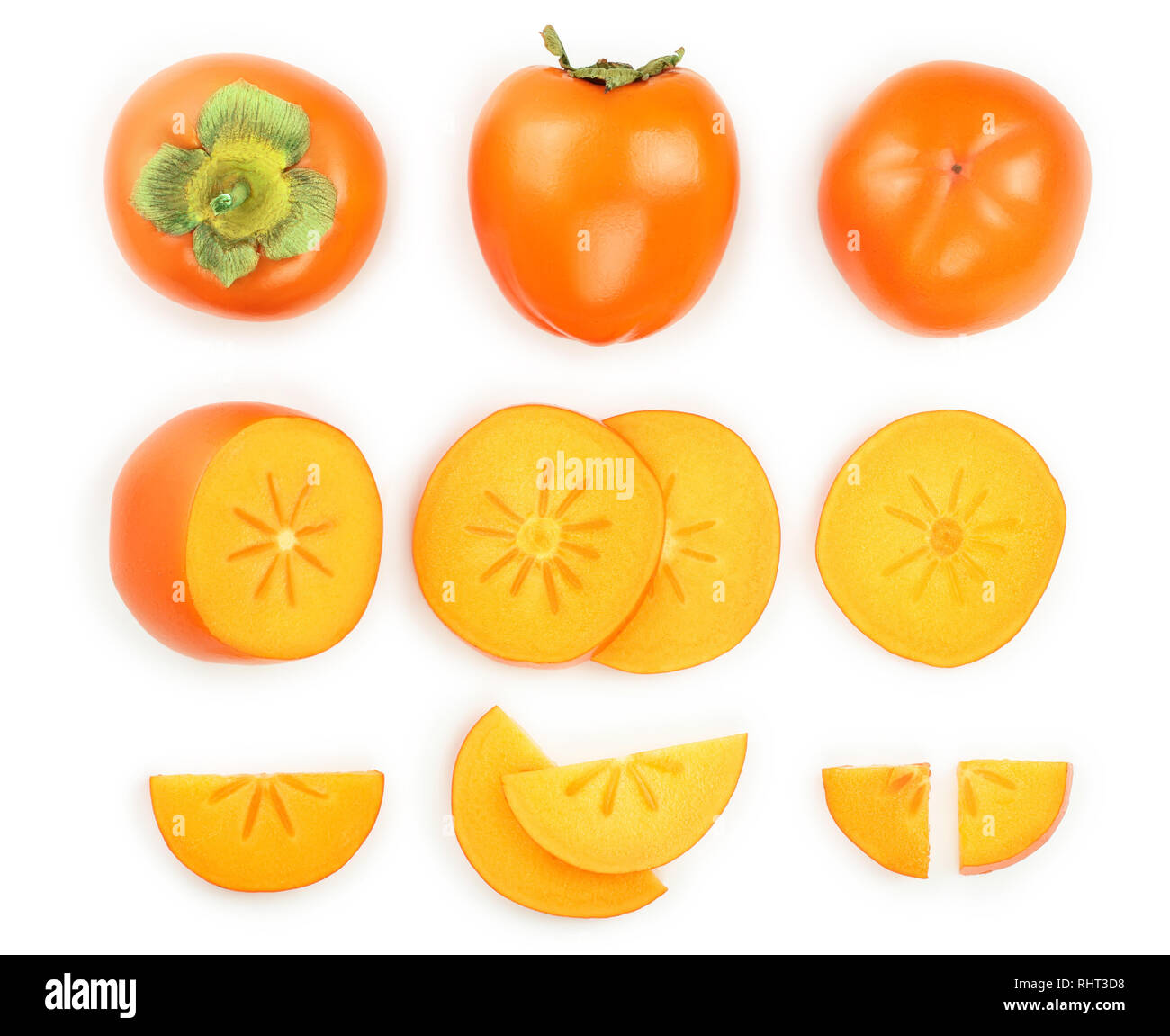 persimmon fruit isolated on white background. Top view. Flat lay ...