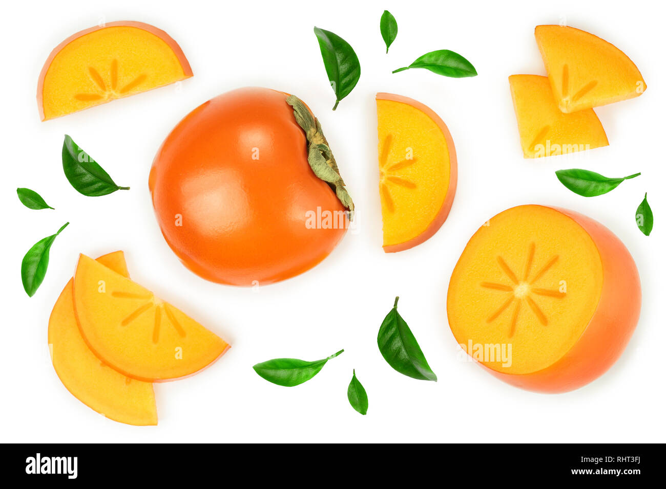 persimmon fruit isolated on white background. Top view. Flat lay ...