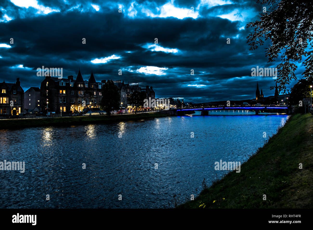 Illuminated Buildings In The Scenic Streets Of The City Of Inverness At ...