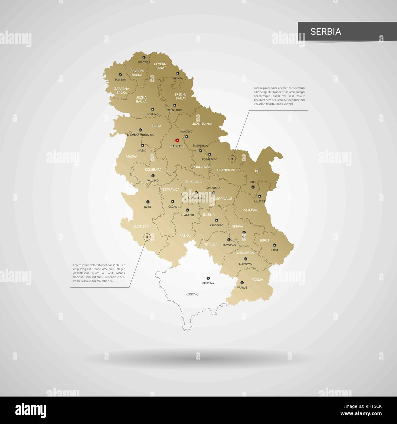Stylized vector Serbia map. Infographic 3d gold map illustration with ...