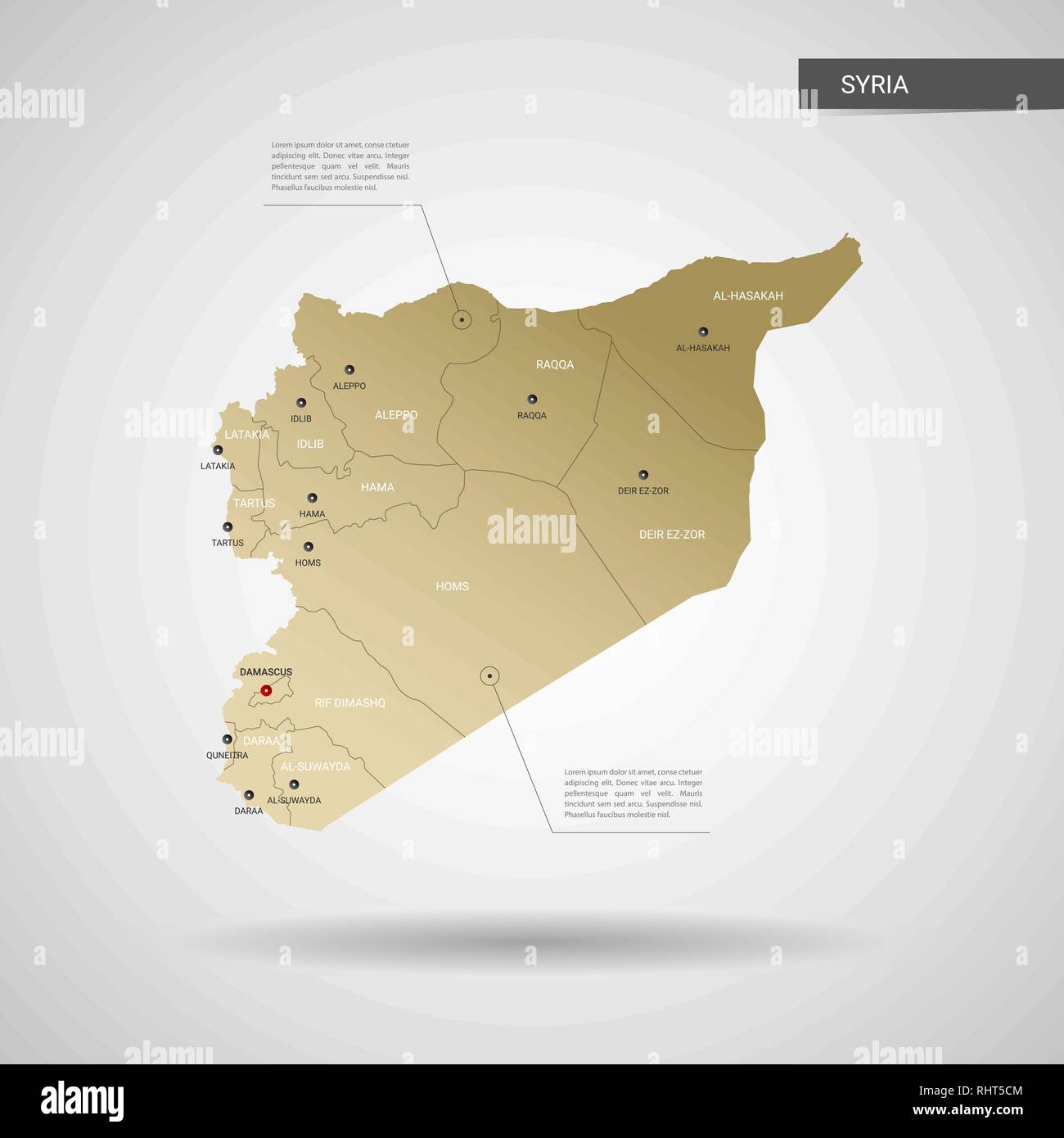 Stylized vector Syria map. Infographic 3d gold map illustration with ...