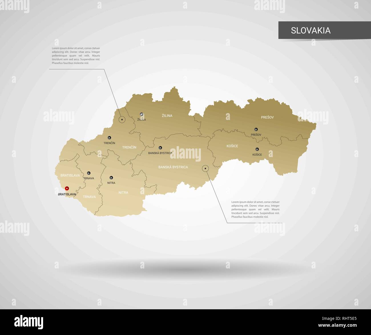 Stylized vector Slovakia map. Infographic 3d gold map illustration with ...
