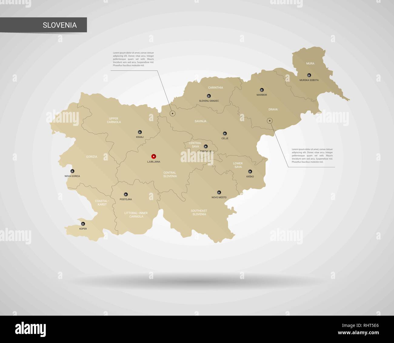 Stylized vector Slovenia map. Infographic 3d gold map illustration with ...