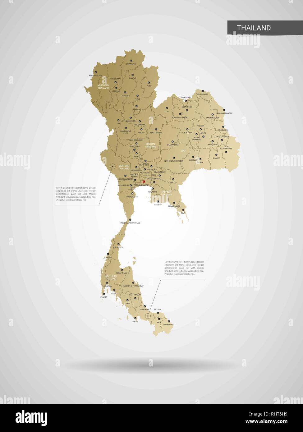 Stylized vector Thailand map. Infographic 3d gold map illustration with ...