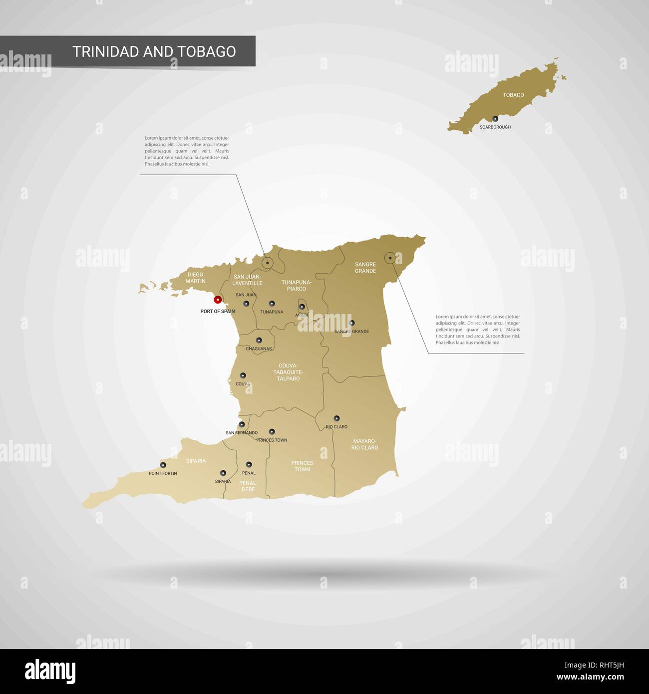 Stylized vector Trinidad and Tobago map. Infographic 3d gold map ...