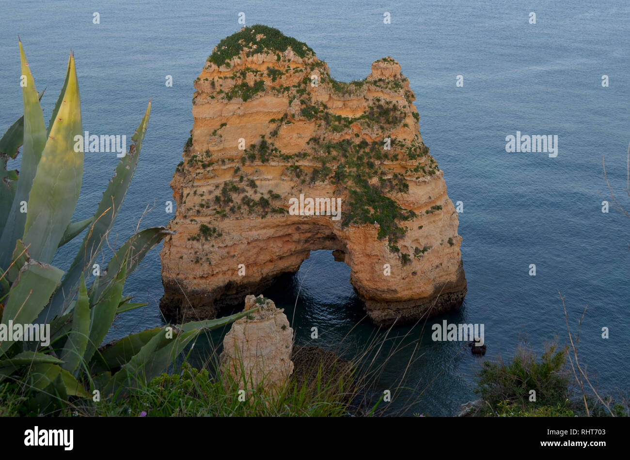 Coastal cliffs and sandy beaches in Lagos, Algarve (southern Portugal ...