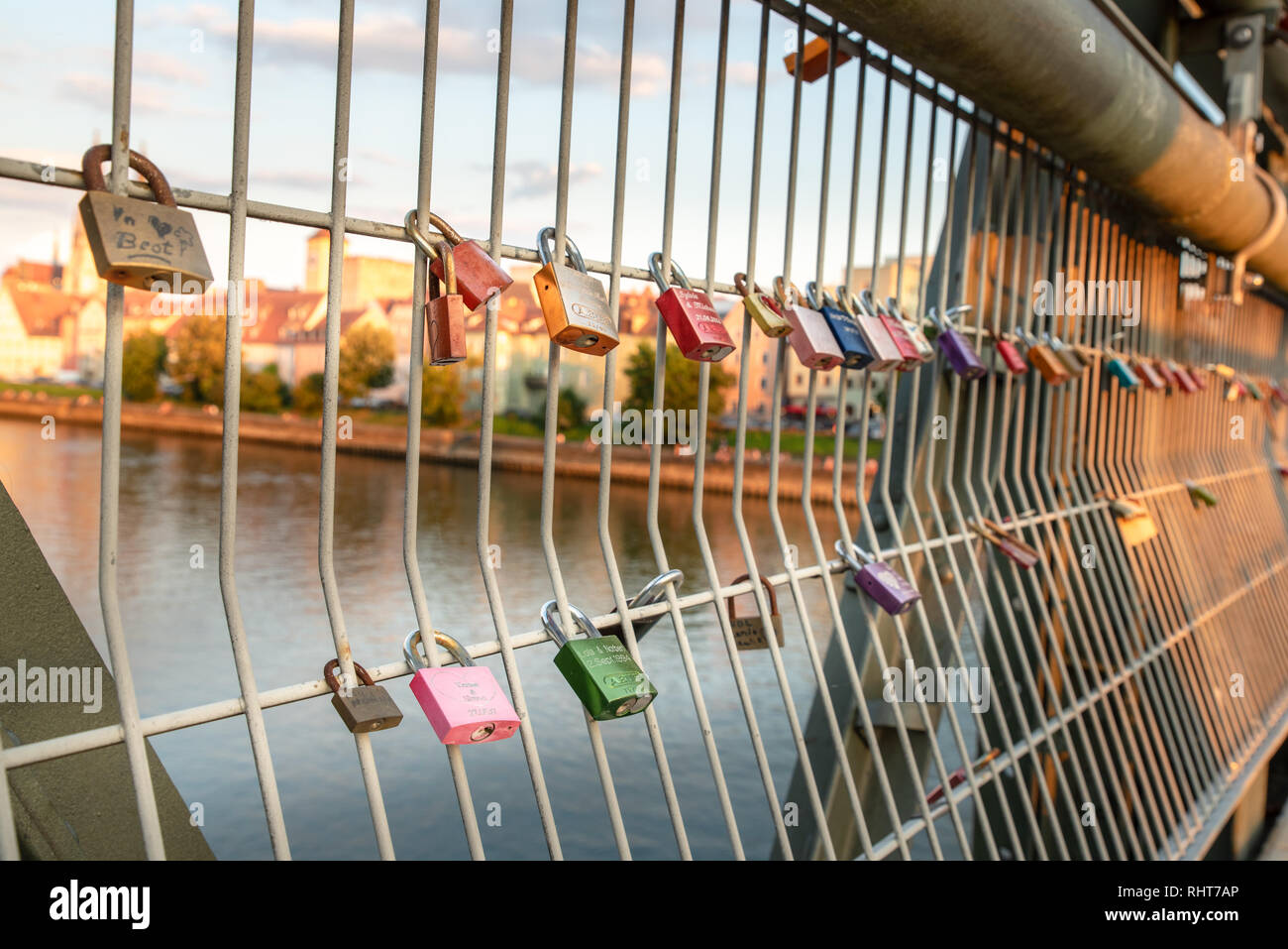 Regensburg, Germany - 26 July, 2018: many padlocks on Bridge Of Lovers ...