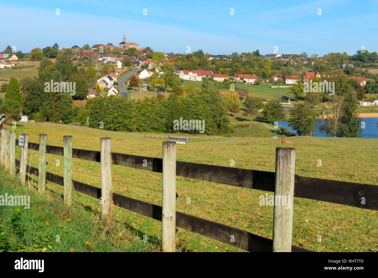 Landscape in French Limousin with village Saint Germain les Belles ...