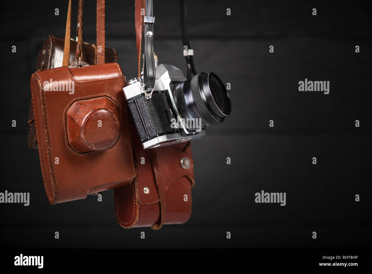 Group of retro 35mm cameras. Collecting of antiques, auction theme ...