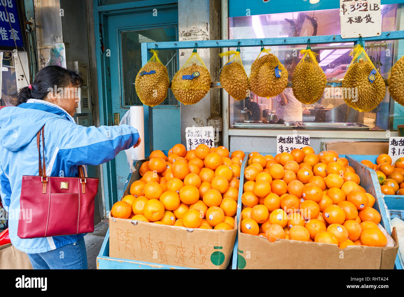 NEW YORK - CIRCA MARCH 2016: durian at food store. The durian is the ...