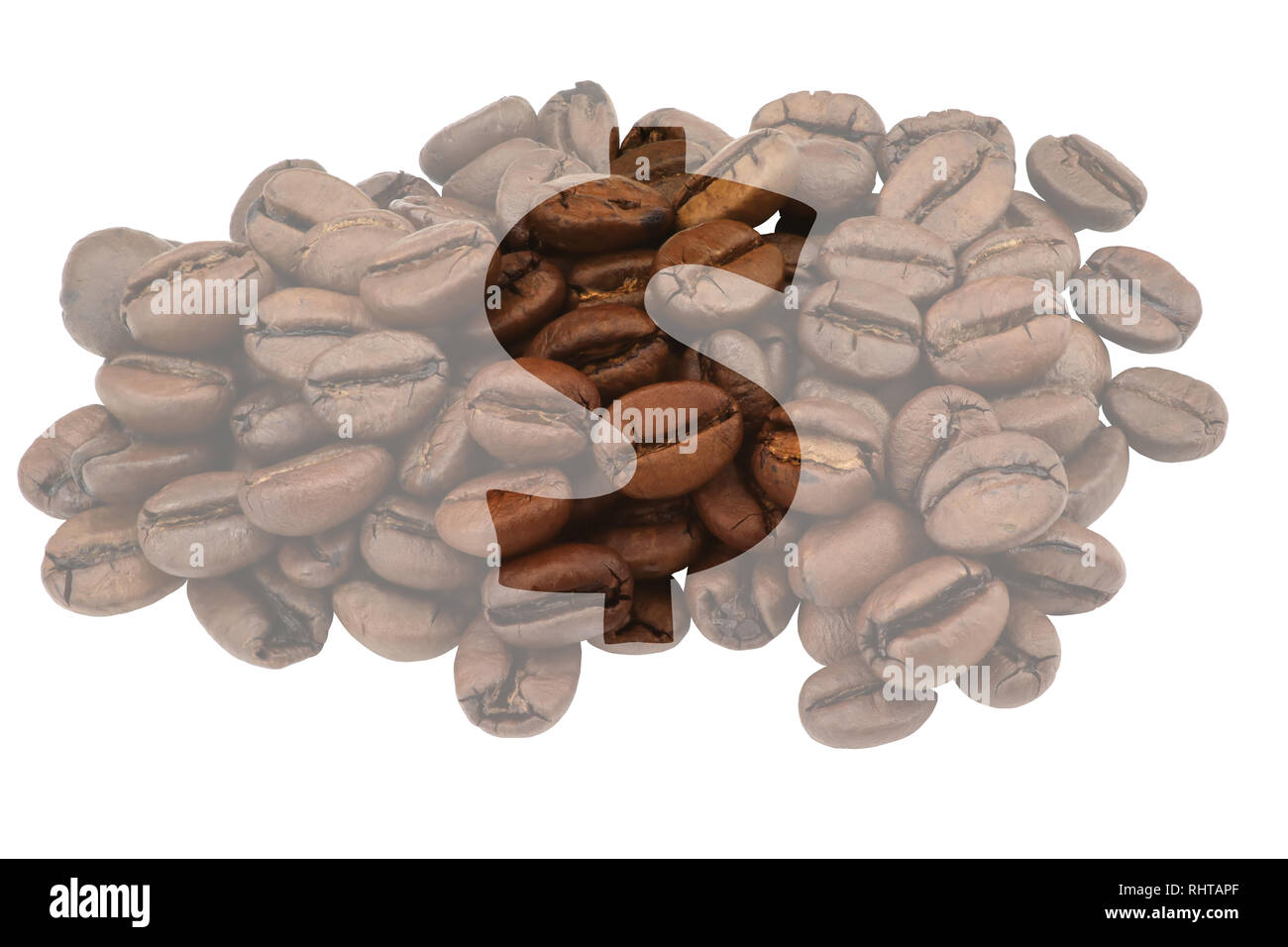 Image with highlighted dollar symbol against pale background of coffee ...