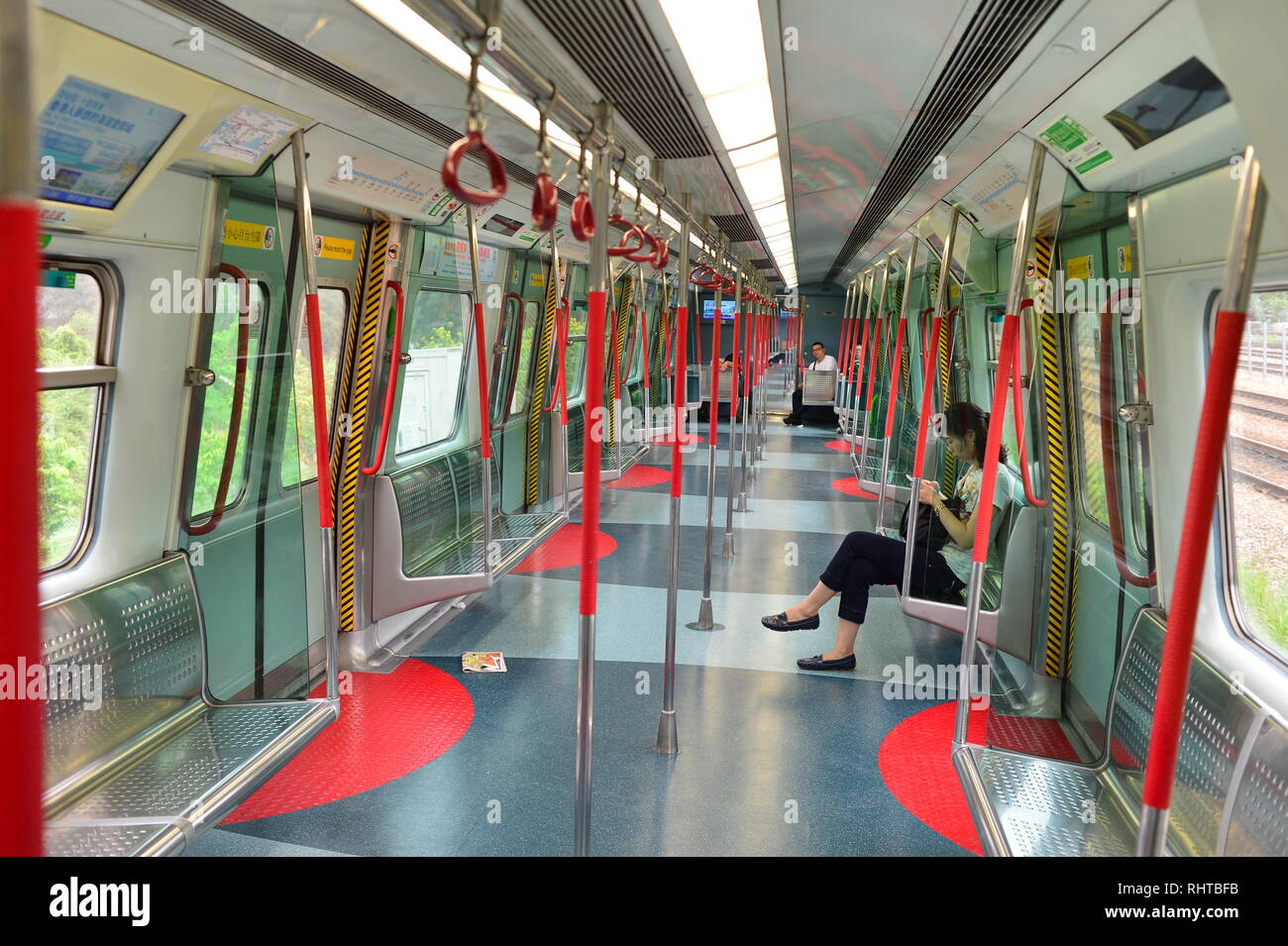 HONG KONG - MAY 06, 2015: interior of MTR train. The Mass Transit ...