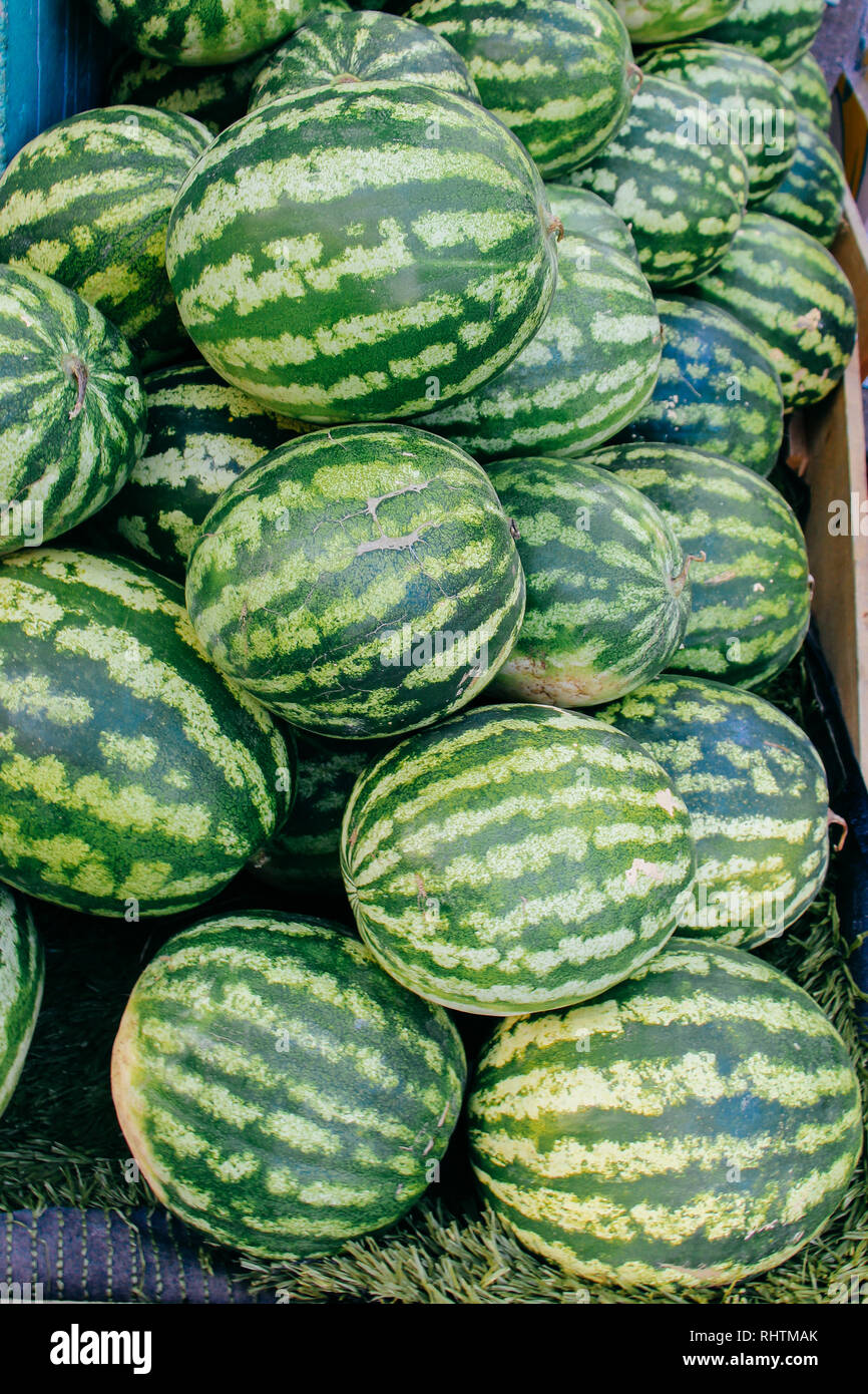 Dozens of watermelons in a Turkish street bazaar in display Stock Photo ...
