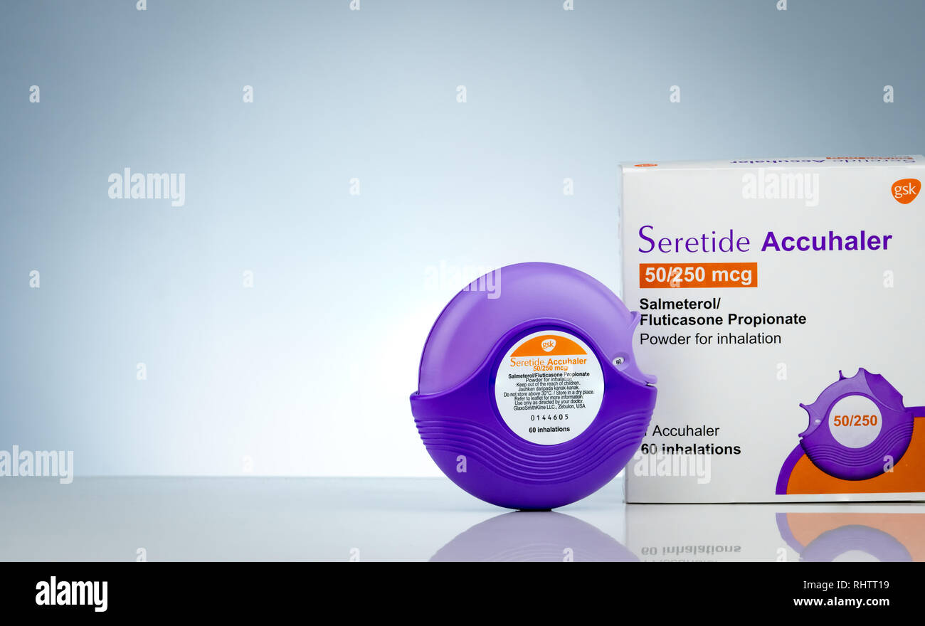 CHONBURI, THAILAND-NOVEMBER 28, 2018 : Seretide Accuhaler and packaging ...