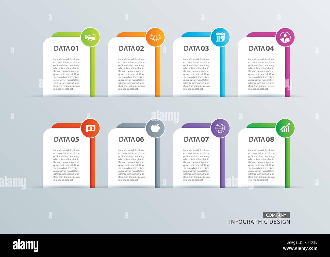 Infographics tab paper index with 8 data template. Vector illustration ...