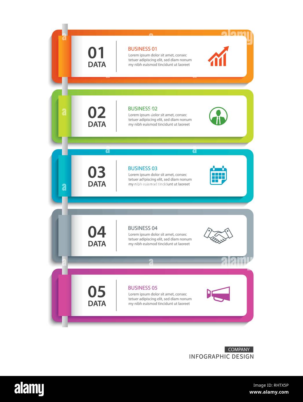 Infographics tab in horizontal paper index with 5 data template. Vector ...