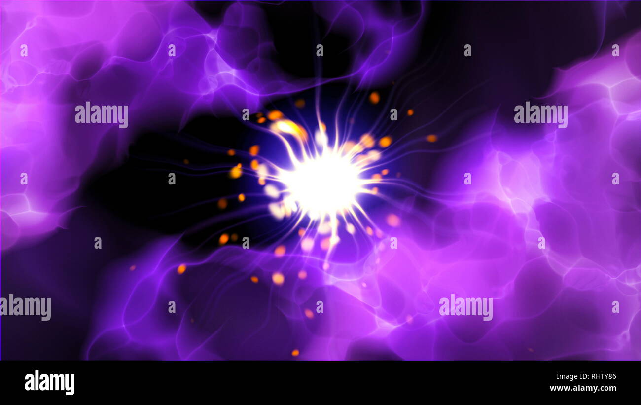 Dynamic energy field with flashes, bright stormy background, 3d render ...