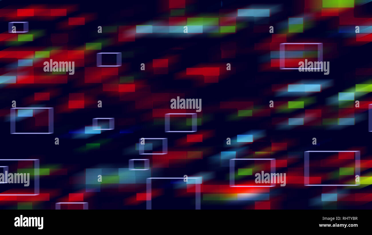 Multi-colored running moving rectangles in space, abstract 3d render ...