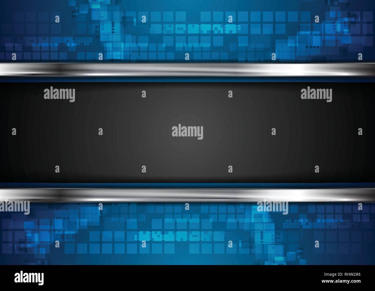 Dark blue technology geometric background with silver metallic stripes ...