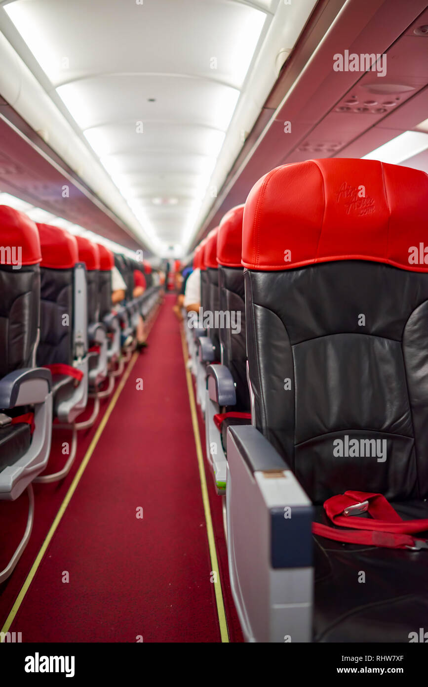 KUALA LUMPUR, MALAYSIA - MAY 02, 2014: interior of AirAsia Airbus A320 ...