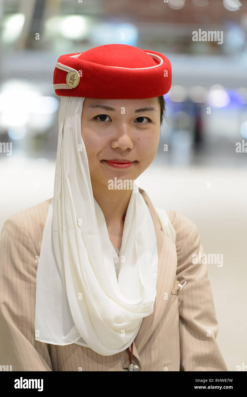 HONG KONG - DECEMBER 26, 2015: Emirates airport staff. Emirates is an ...