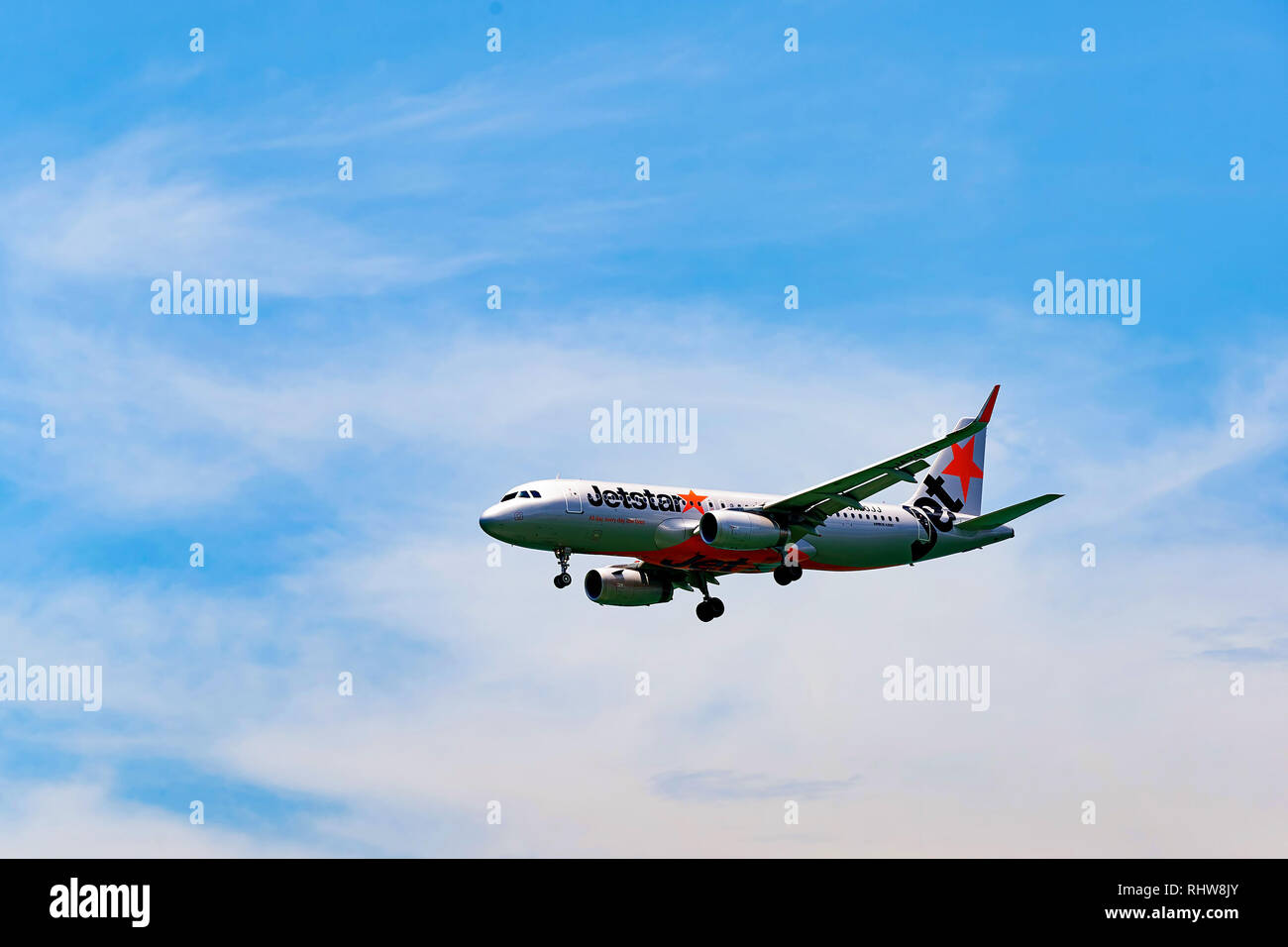 HONG KONG - JUNE 04, 2015: Jetstar aircraft landing at Hong Kong ...