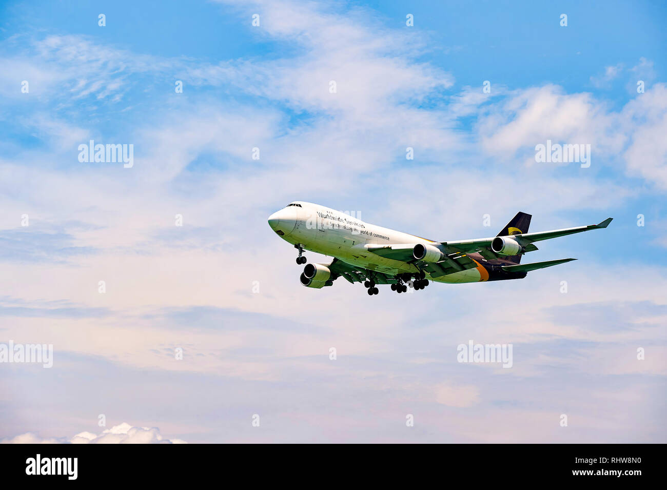 HONG KONG - JUNE 04, 2015: UPS Boeing 747 landing at Hong Kong airport ...