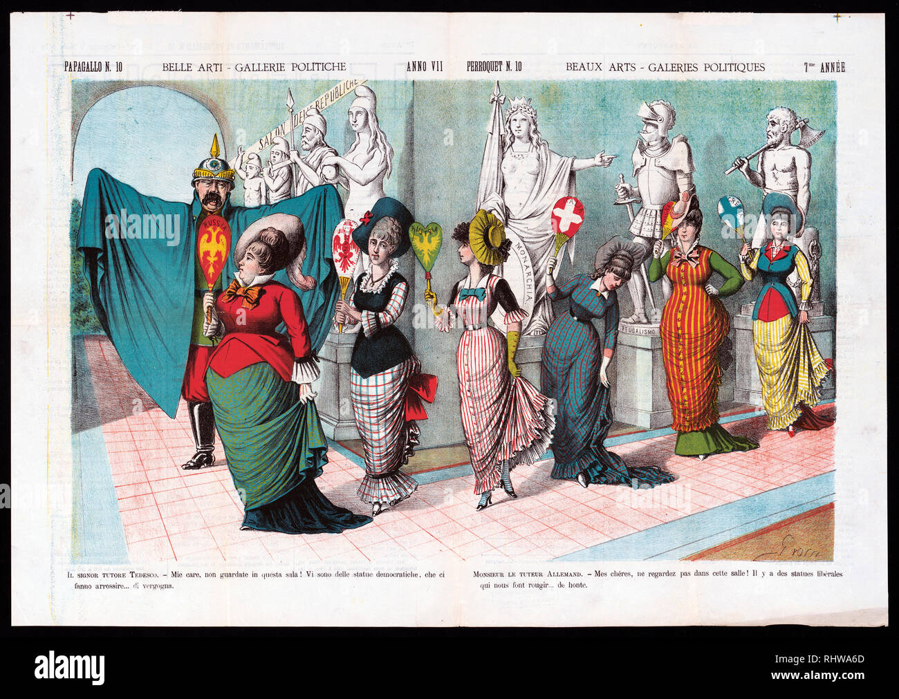 Italian political cartoon shows Otto von Bismarck standing on the left ...