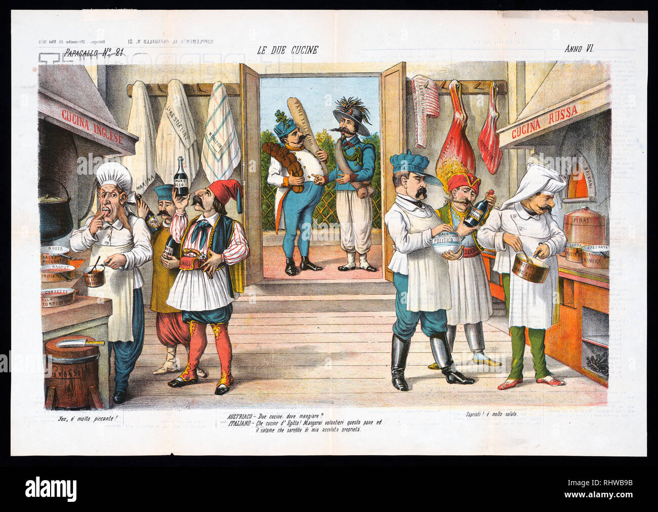 Italian political cartoon shows an interior view of a large room ...