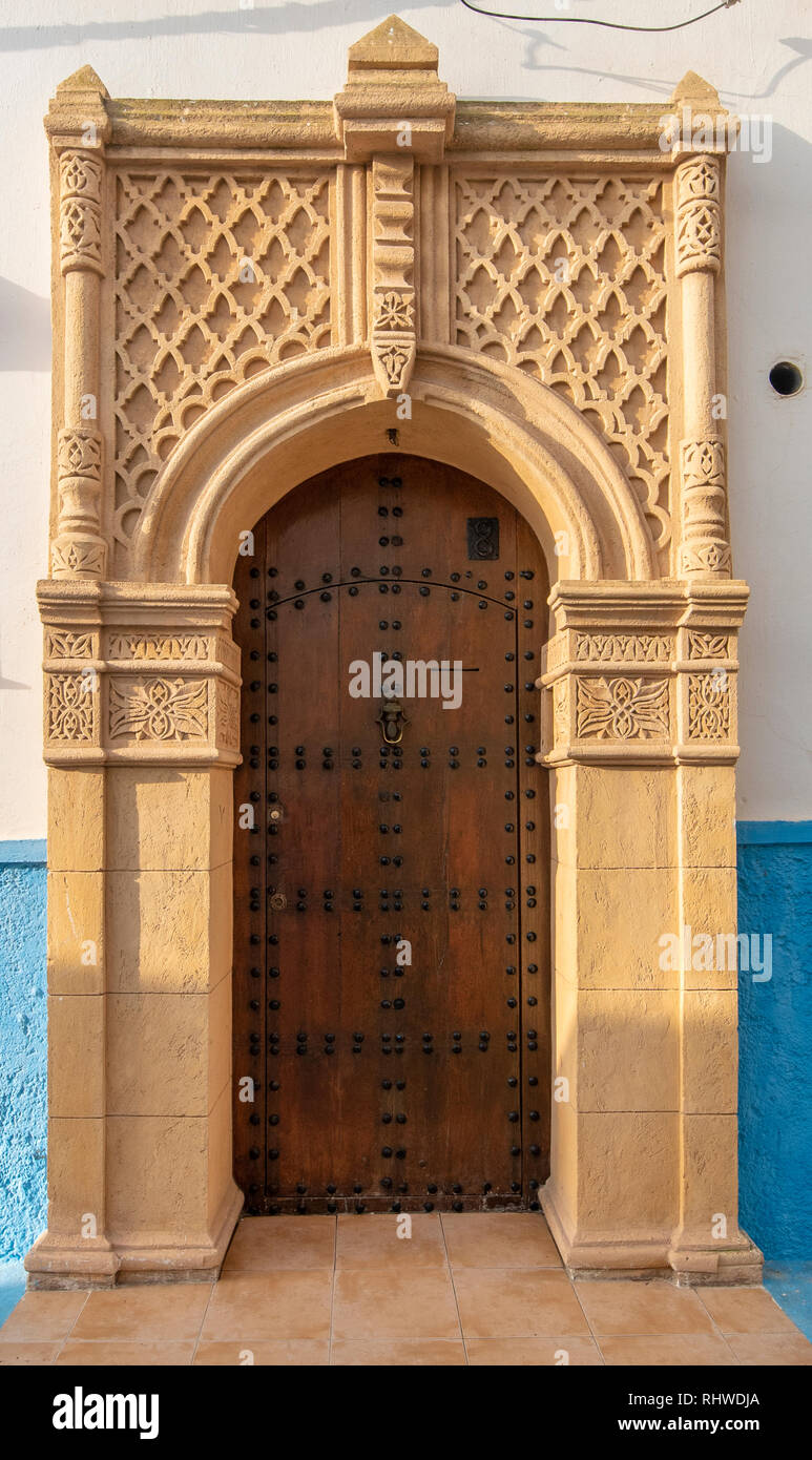 Traditional Moroccan style design of an ancient wooden entry door. In ...