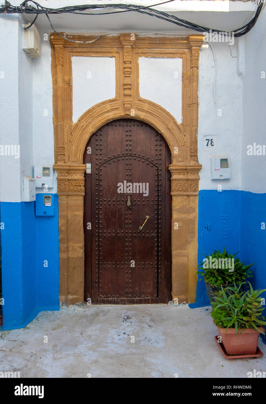 Traditional Moroccan style design of an ancient wooden entry door. In ...