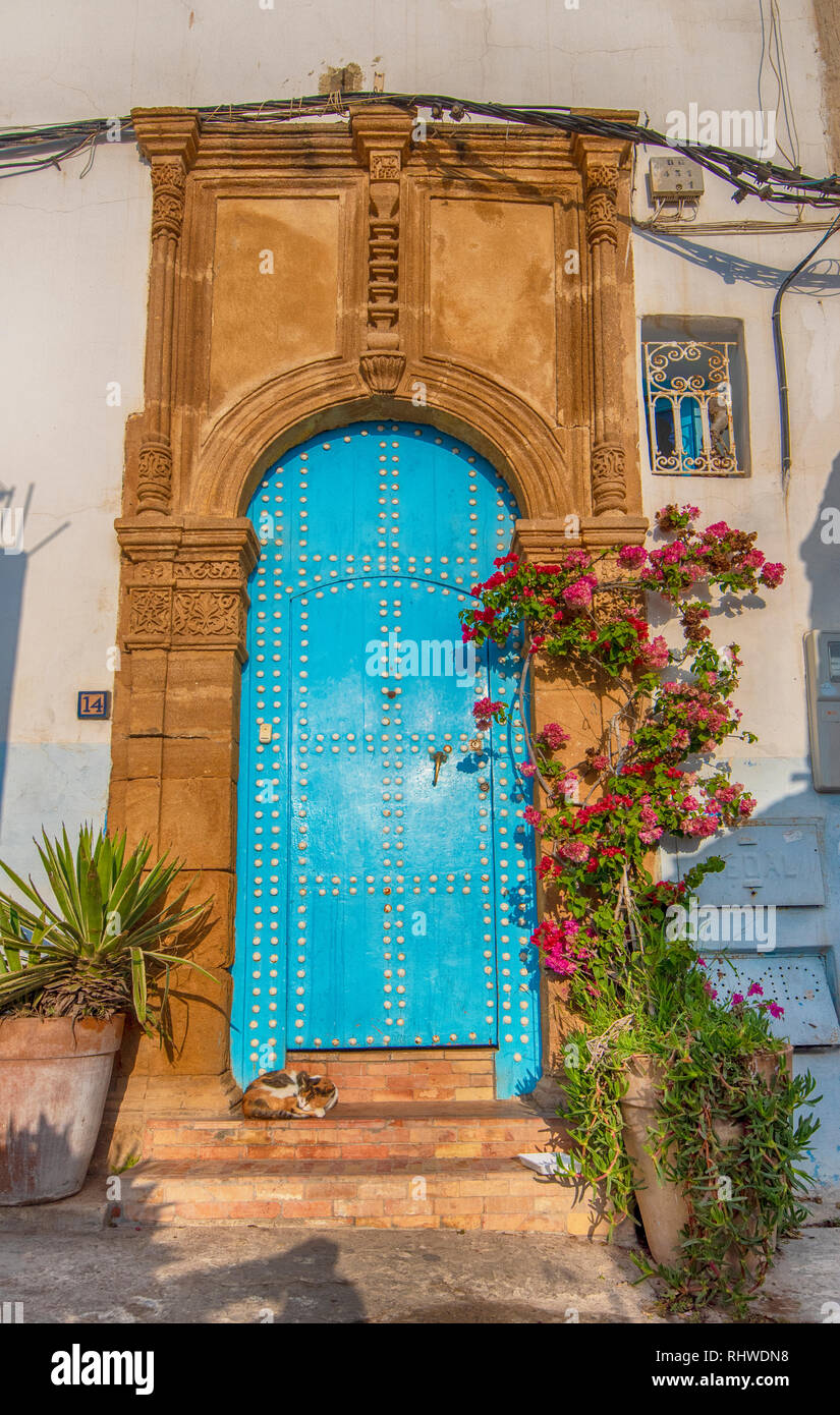 Traditional Moroccan style design of an ancient wooden entry door. In ...
