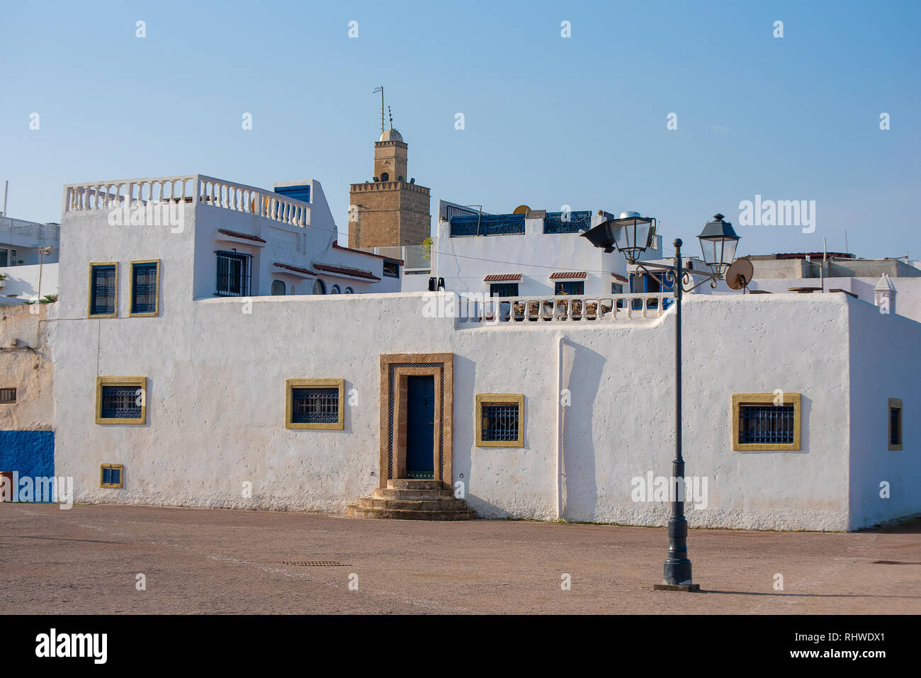 Beautiful old white houses and mosque AL KASBAH inside the Kasbah of ...