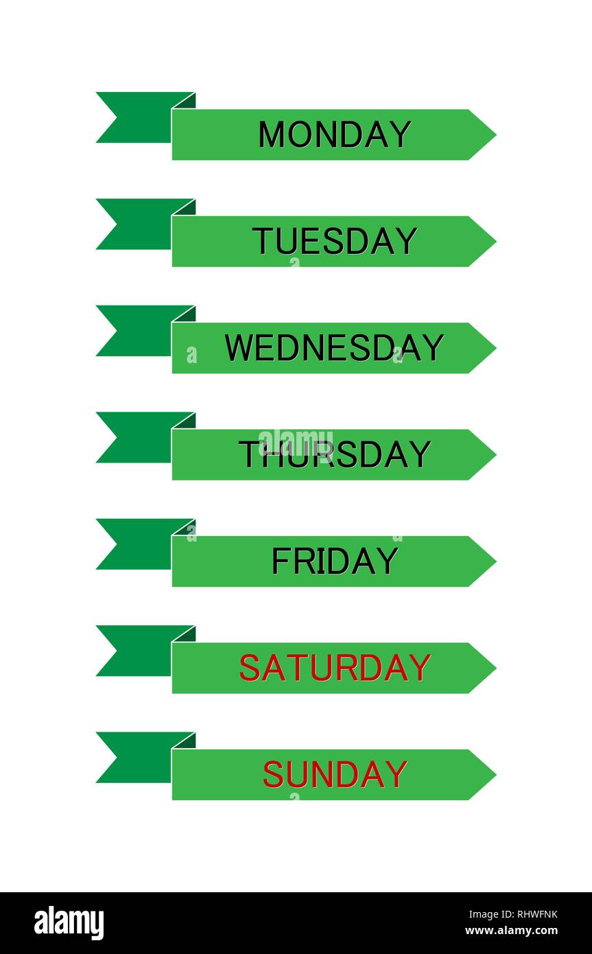 Set of ribbons with the inscription days of the week for design and ...