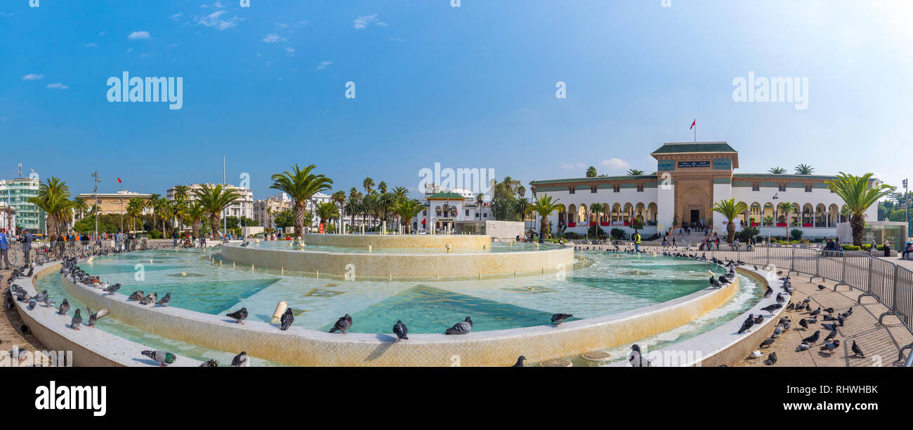Casablanca, Morocco. Panorama of fountain in The Mohammed V Square and ...