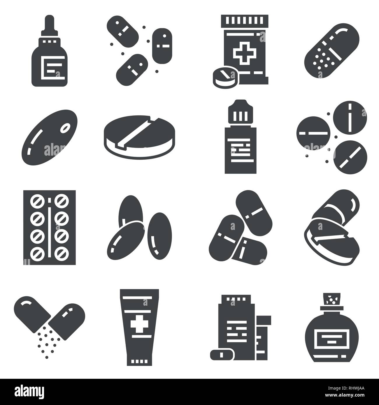 Medical Pills capsules and bottles icons vector set on white background ...
