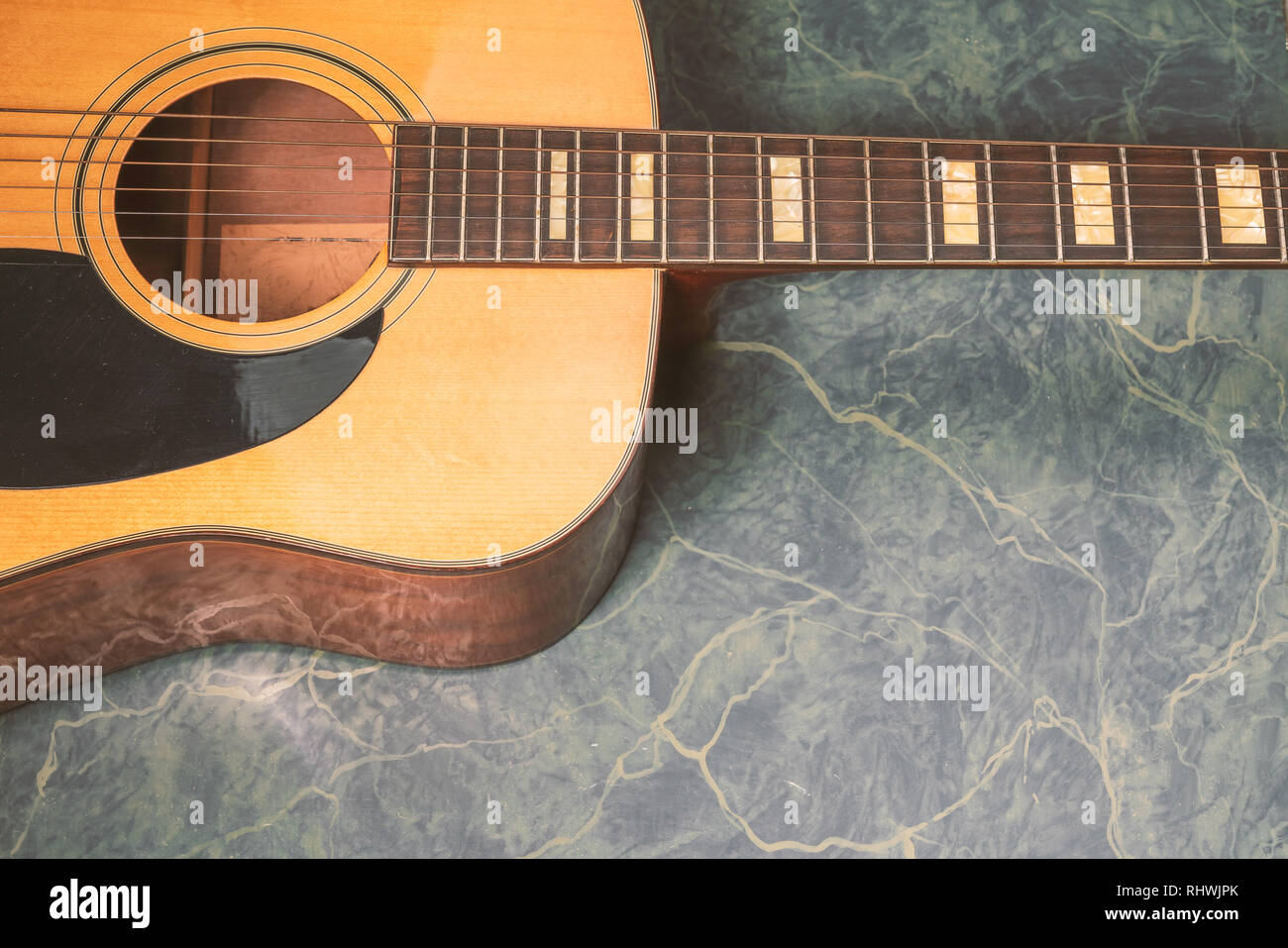 acoustic guitar on green marble background,music concept Stock Photo ...